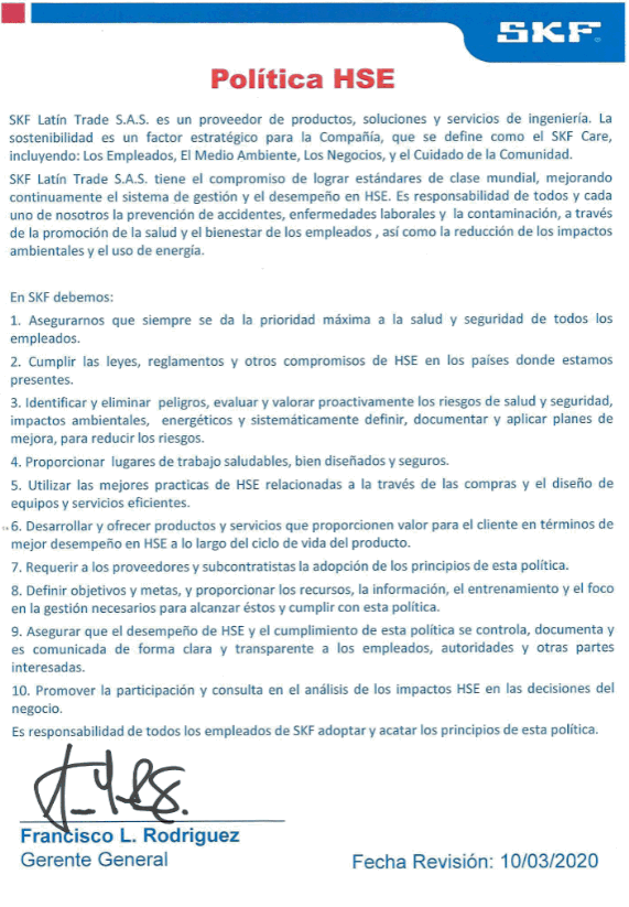 Políticas de calidad y HSE | SKF